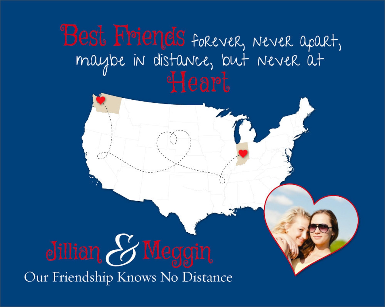 Friendship Maps Best Friend Moving Away Gift Long Distance | Etsy