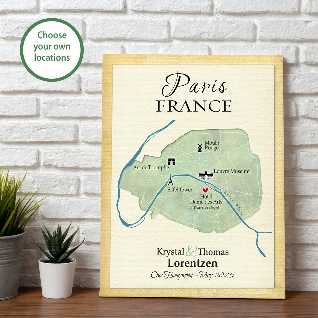 Personalized Map of Paris, Paris Honeymoon Keepsake Map, Paris Travel ...