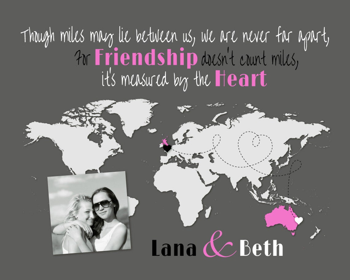 Long Distance Best Friends World Map With Photo, Miles Apart but Close ...