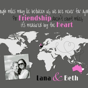 Long Distance Best Friends World Map With Photo, Miles Apart but Close ...