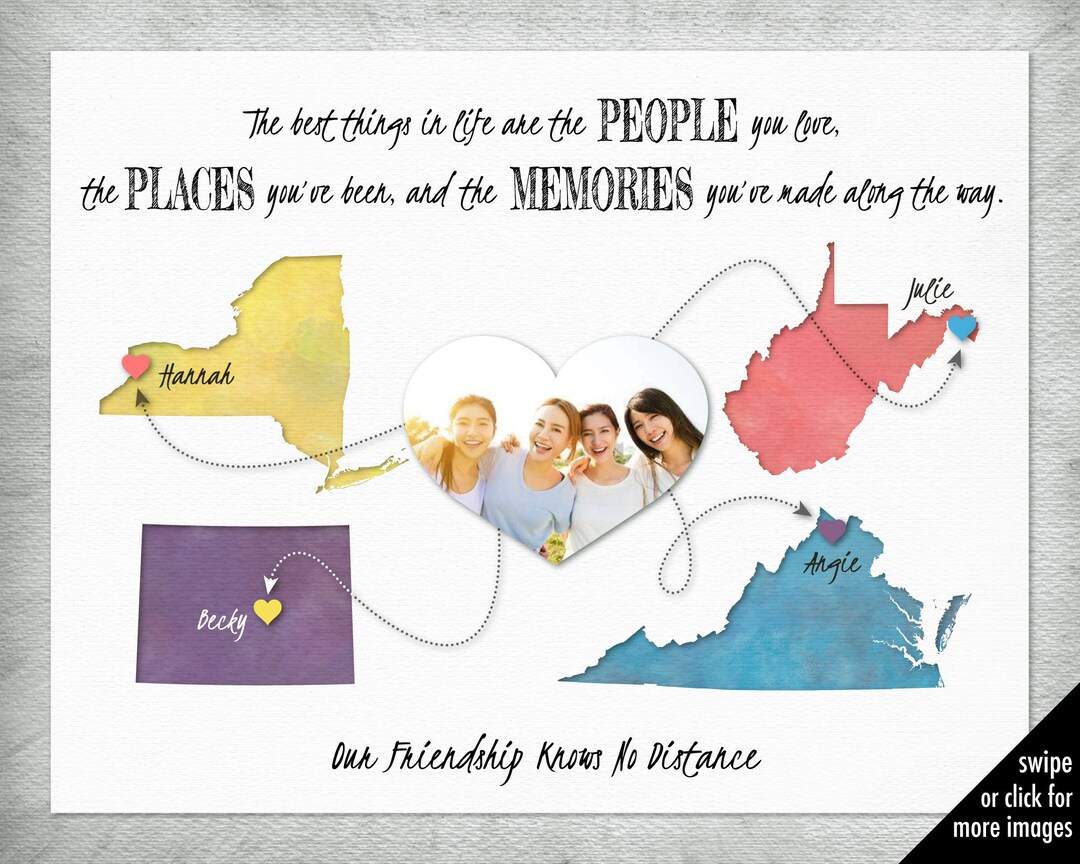 Custom Friend Map Gifts 4 Places Friend Map With Photo Girls - Etsy