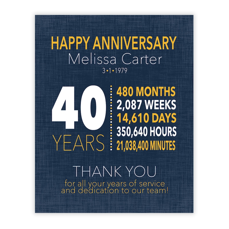 40 Work Anniversary Card - Etsy
