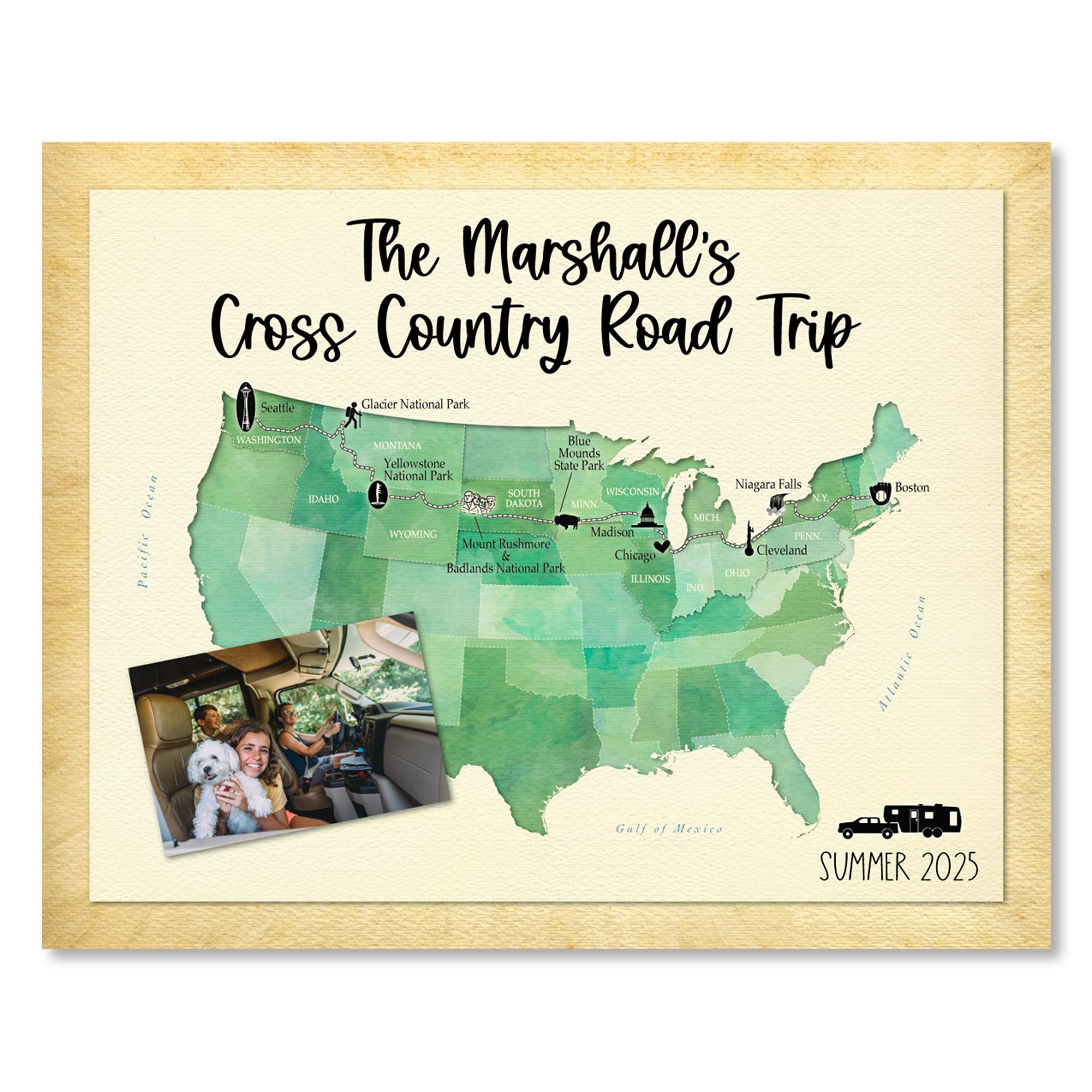 Personalized USA Road Trip Map - Custom Cross Country Vacation Map ...