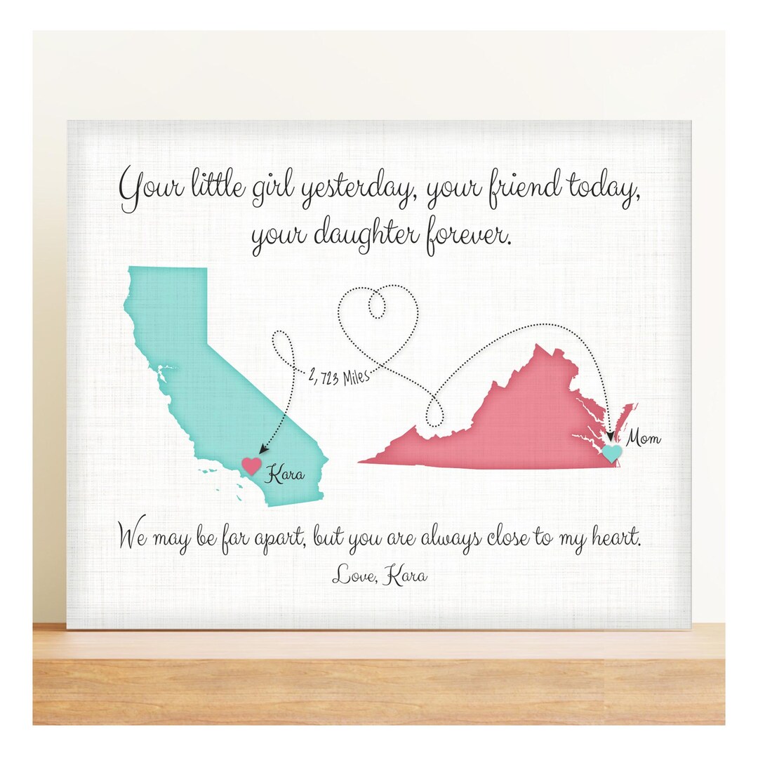 Personalized Mom and Daughter Map Print - Long Distance Keepsake, State ...