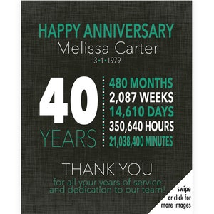 40 Year Work Anniversary Gift 40 Year Anniversary | Etsy