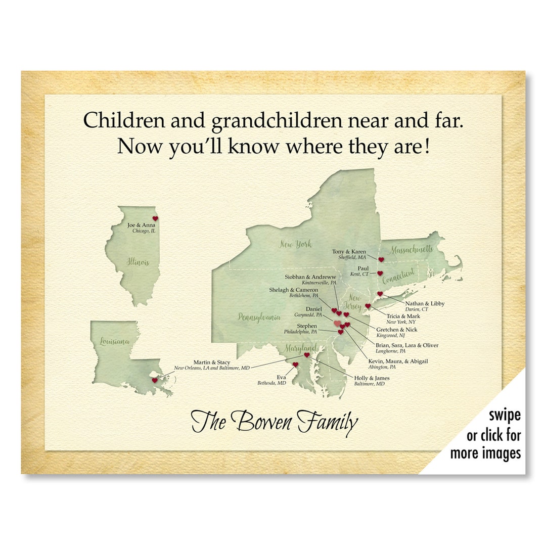 Map of Where Our Family Lives Keepsake Map for Parents - Etsy