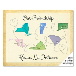 6 Place Friend Map, Gift for Long Distance Best Friends, College ...