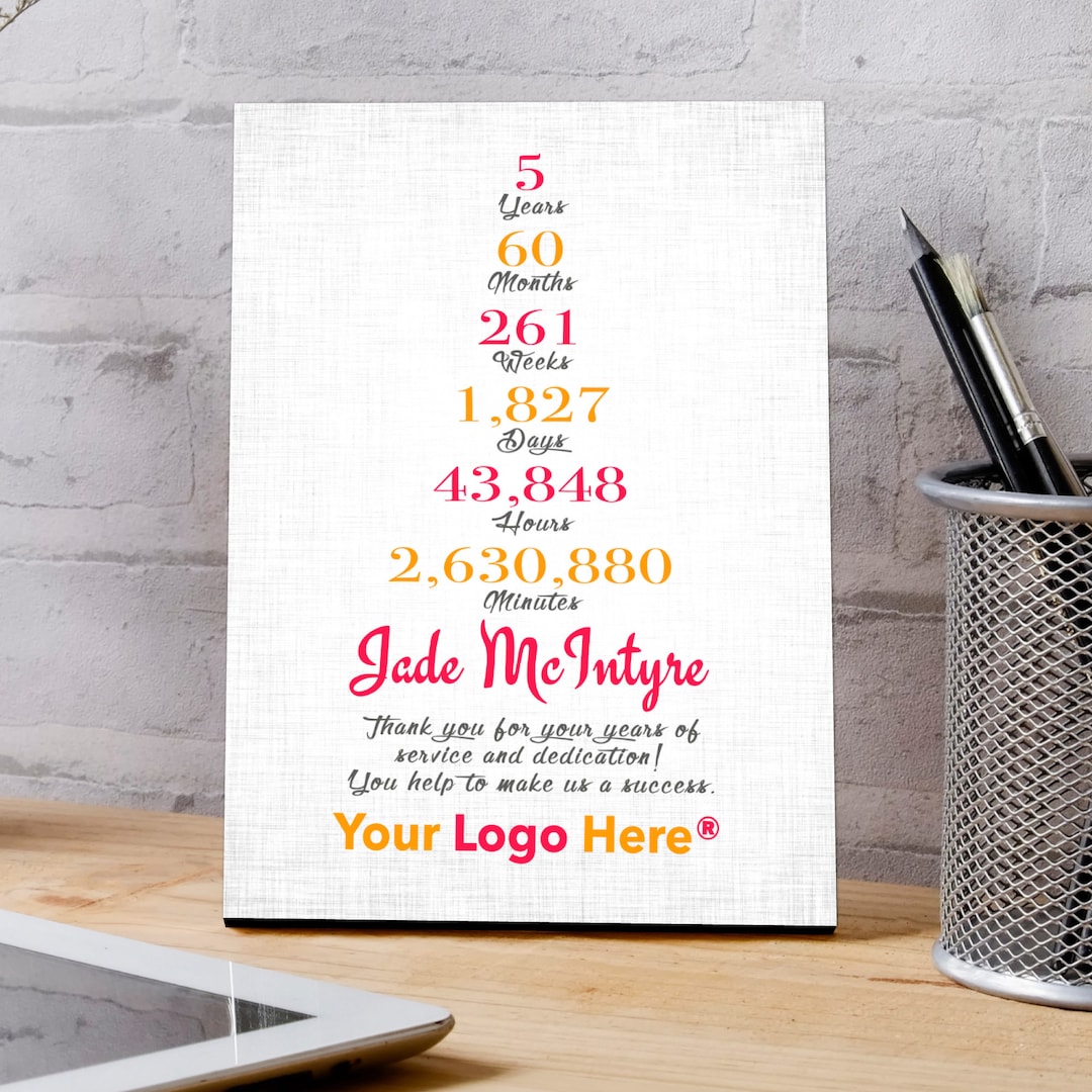 Personalized 5 Year Work Anniversary Plaque - Employee Gift - Etsy