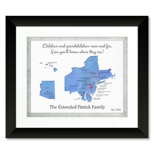 Map of Where Our Family Lives Keepsake Map for Parents, Grandparents ...