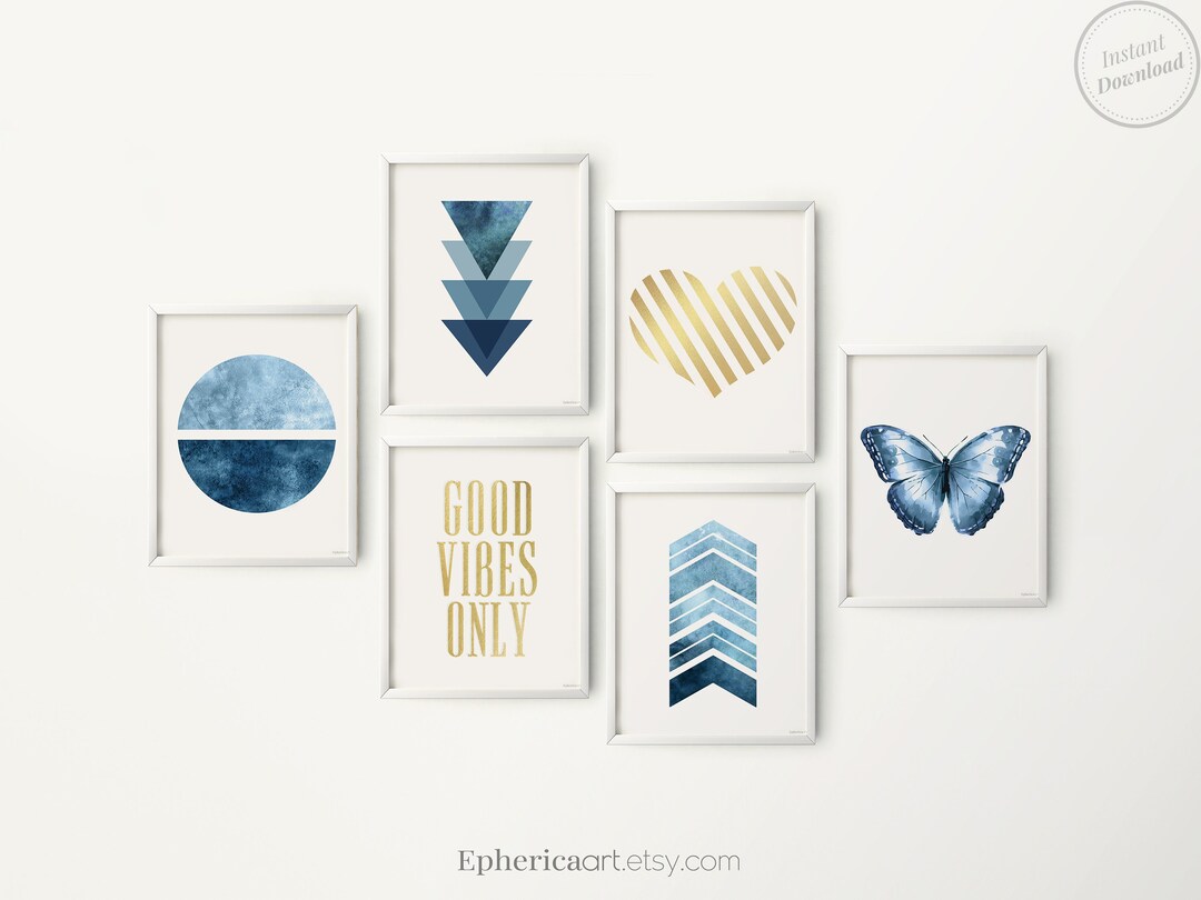 Navy Blue Wall Decor Teen Girls Bedroom Wall Art Set 6 - Etsy