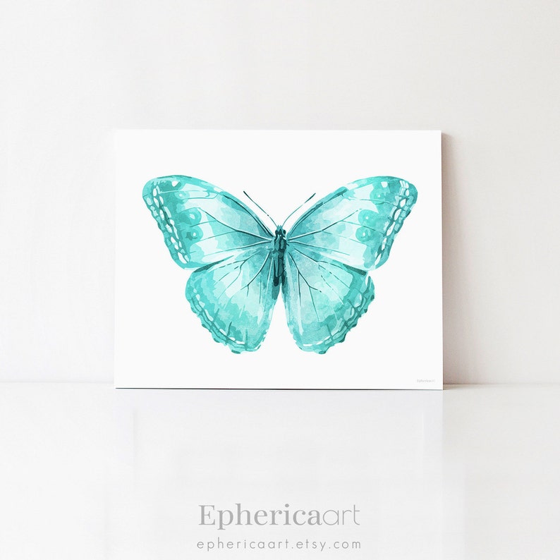 Aqua Butterfly Printable artwork Children room decor | Etsy