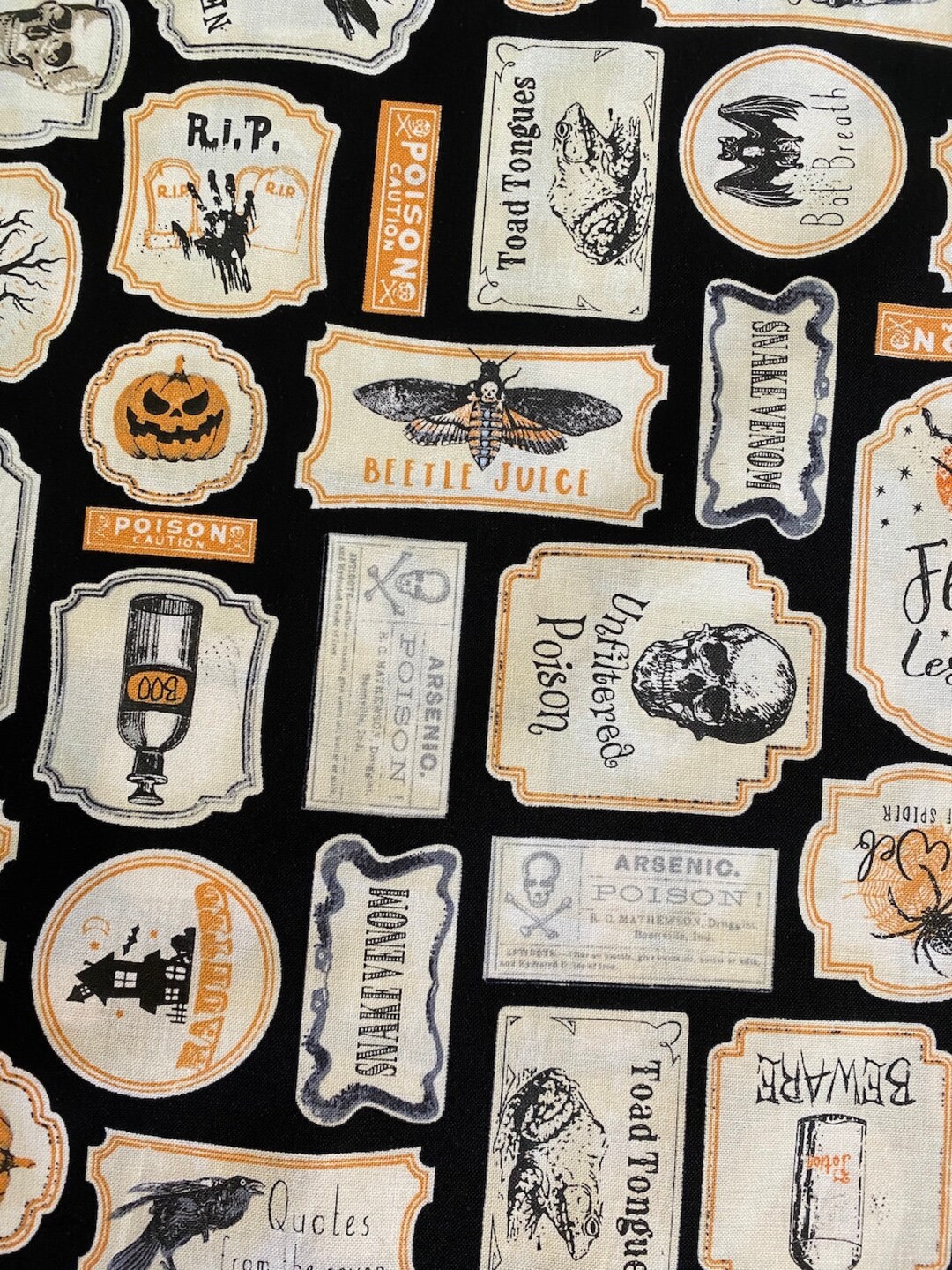 Halloween Poison Label ******2/3 Yard Remnant***** Fabric by Timeless ...