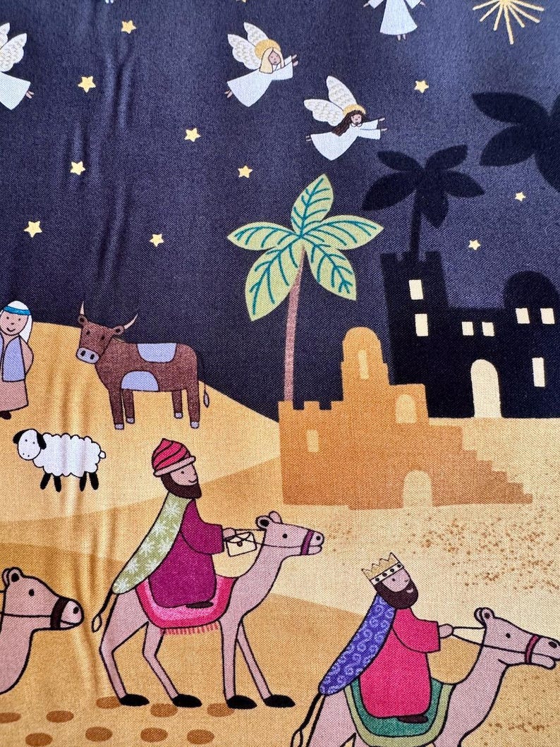 Away in a Manger by Lewis and Irene Double Edge Border Print on Black ...