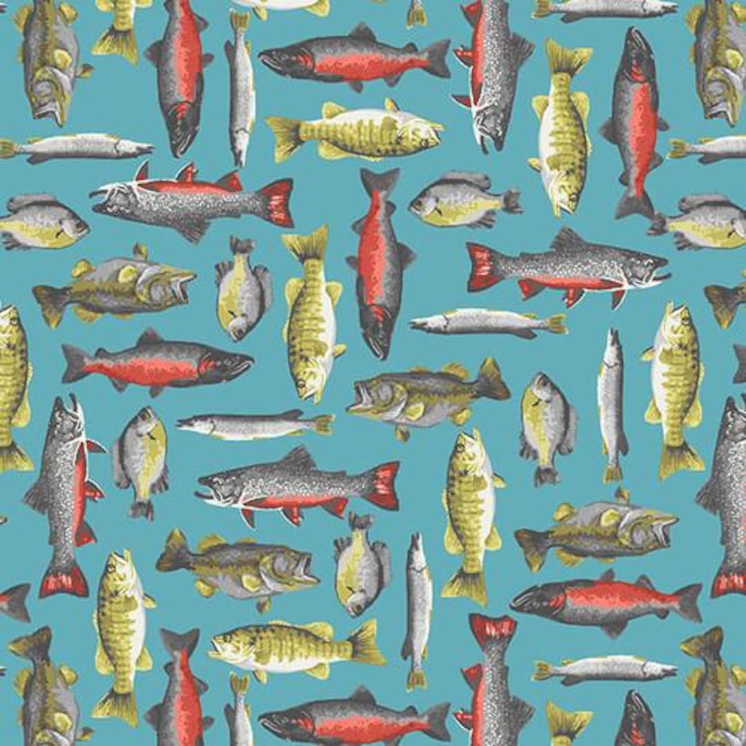 River Rhythms - Four-way Fish in Turquoise by Judy Gauthier for Studio E Fabrics - Etsy