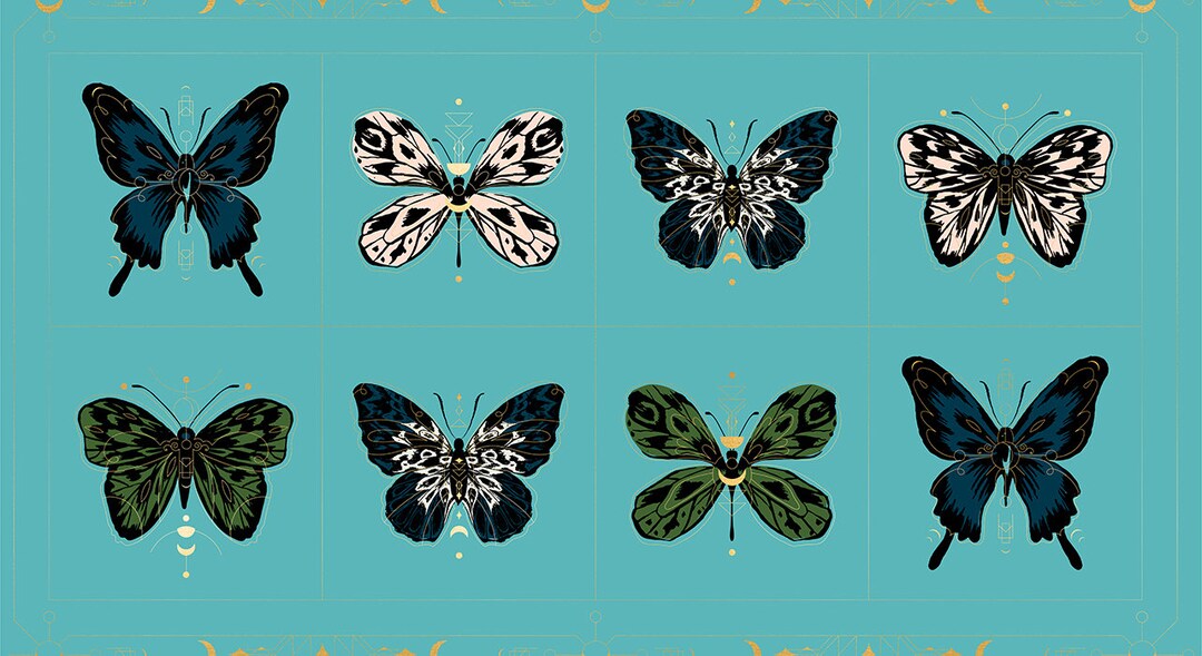 Tiger Fly Panel Turquoise 13M by Sarah Watts for Ruby Star Society - Etsy