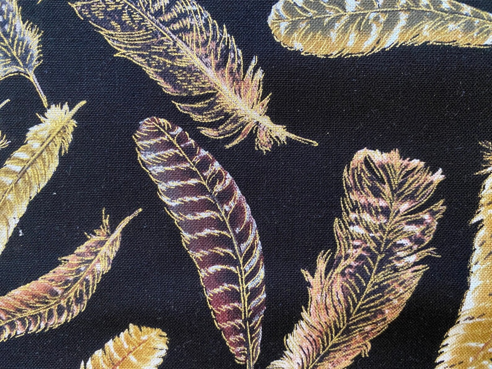 Metallic Feathers on Black From Harvest for Timeless Treasures | Etsy
