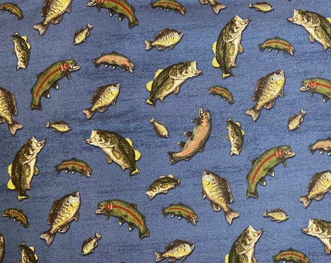 Watercolor Lake Camping Fabric Lake House Fishing Motif by Kim Marshall ...