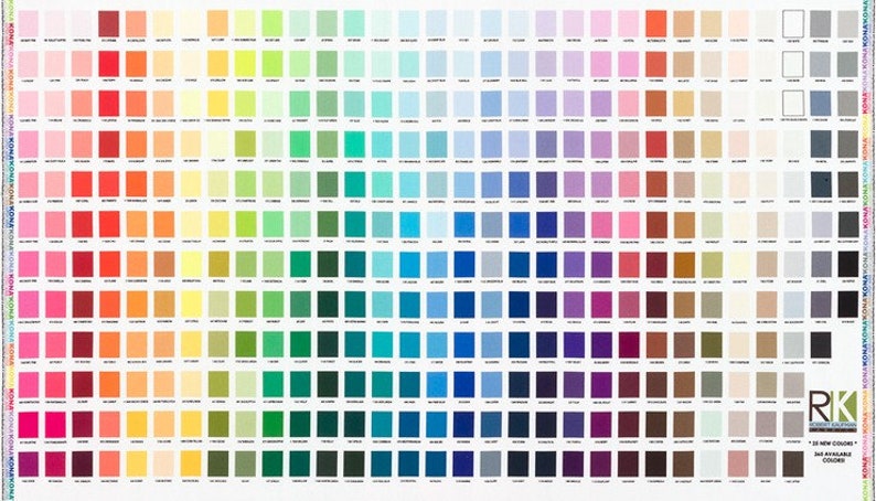 Kona Cotton Printed Color Chart From Robert Kaufman Fabrics - Etsy