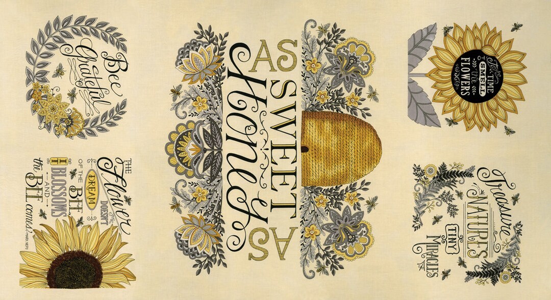 Bee Grateful Panel by Deb Strain for Moda Fabrics in Parchment - Etsy