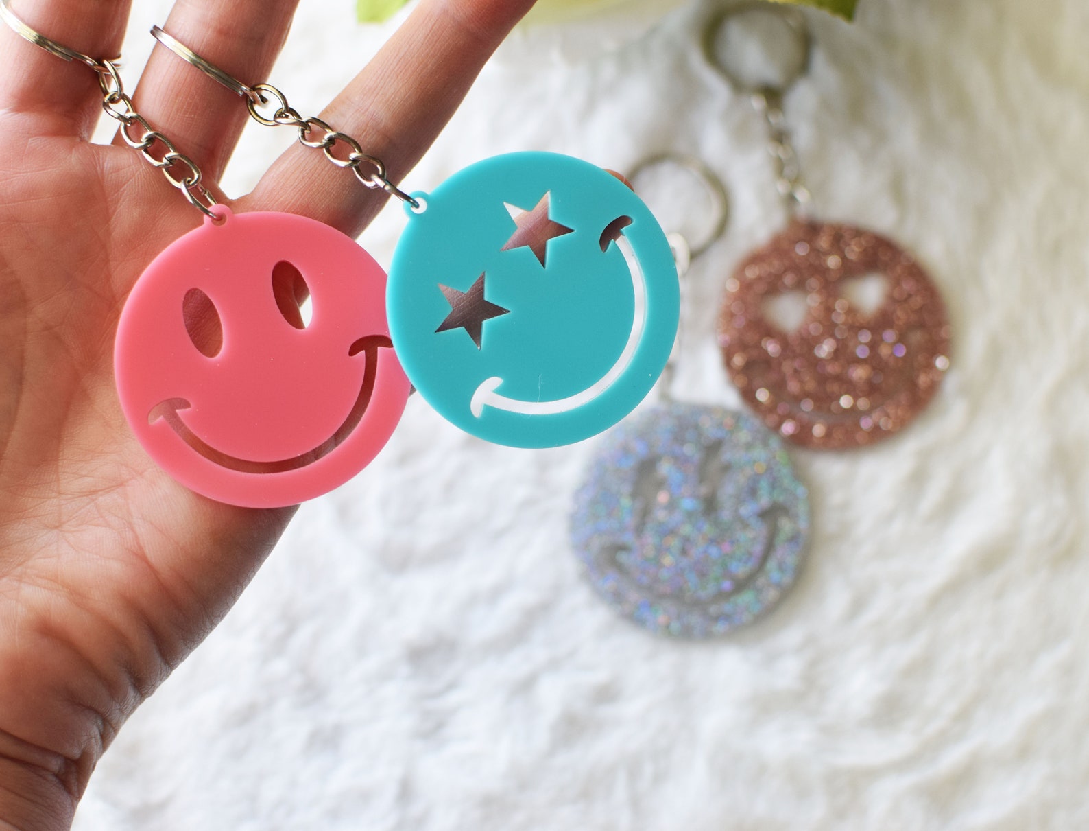 Smiley Face Keychain/happy Face Key Ring/90s Keychain/smiley - Etsy