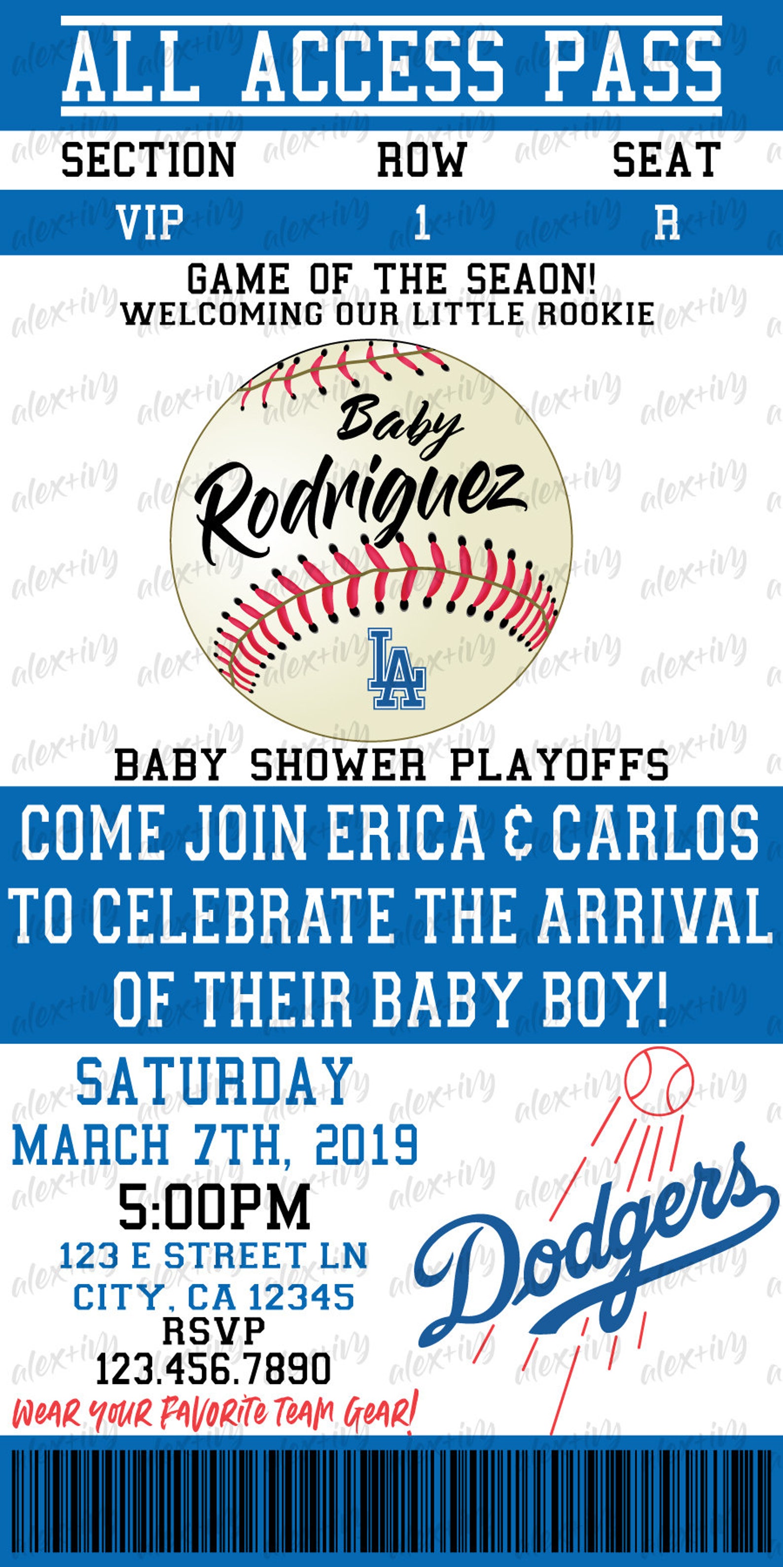 Dodger All-access Baseball Babyshower Invite DIY Printable - Etsy