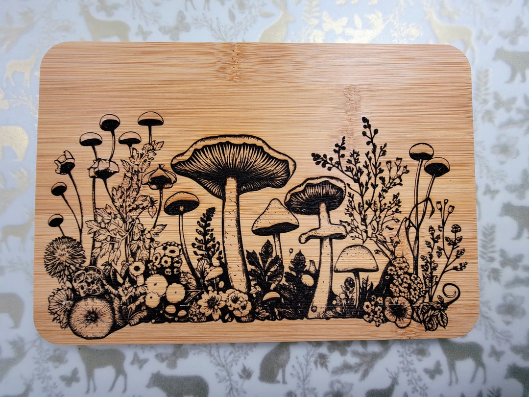 Mushroom Botanical Floral Laser Engraved Bamboo Cutting Board - Etsy