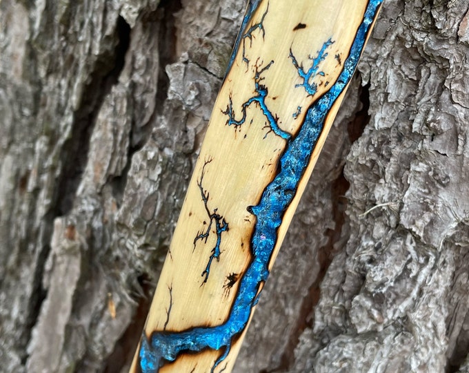 40” White ASH Walking Stick CANE With Fractal Lichtenberg Metallic Blue ...