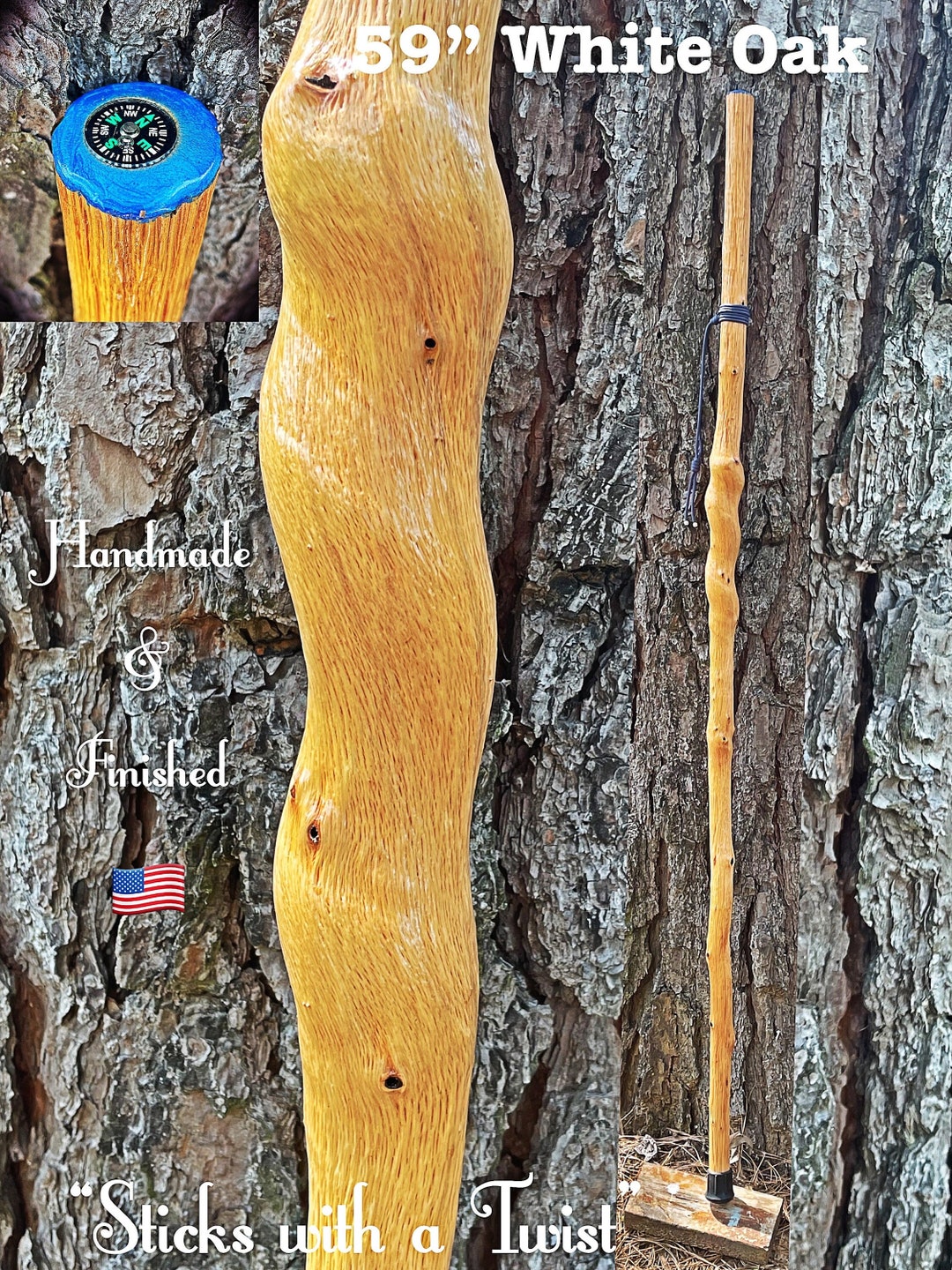 59” Vine Twisted WHITE OAK Walking Stick Handmade & Finished USA - Etsy