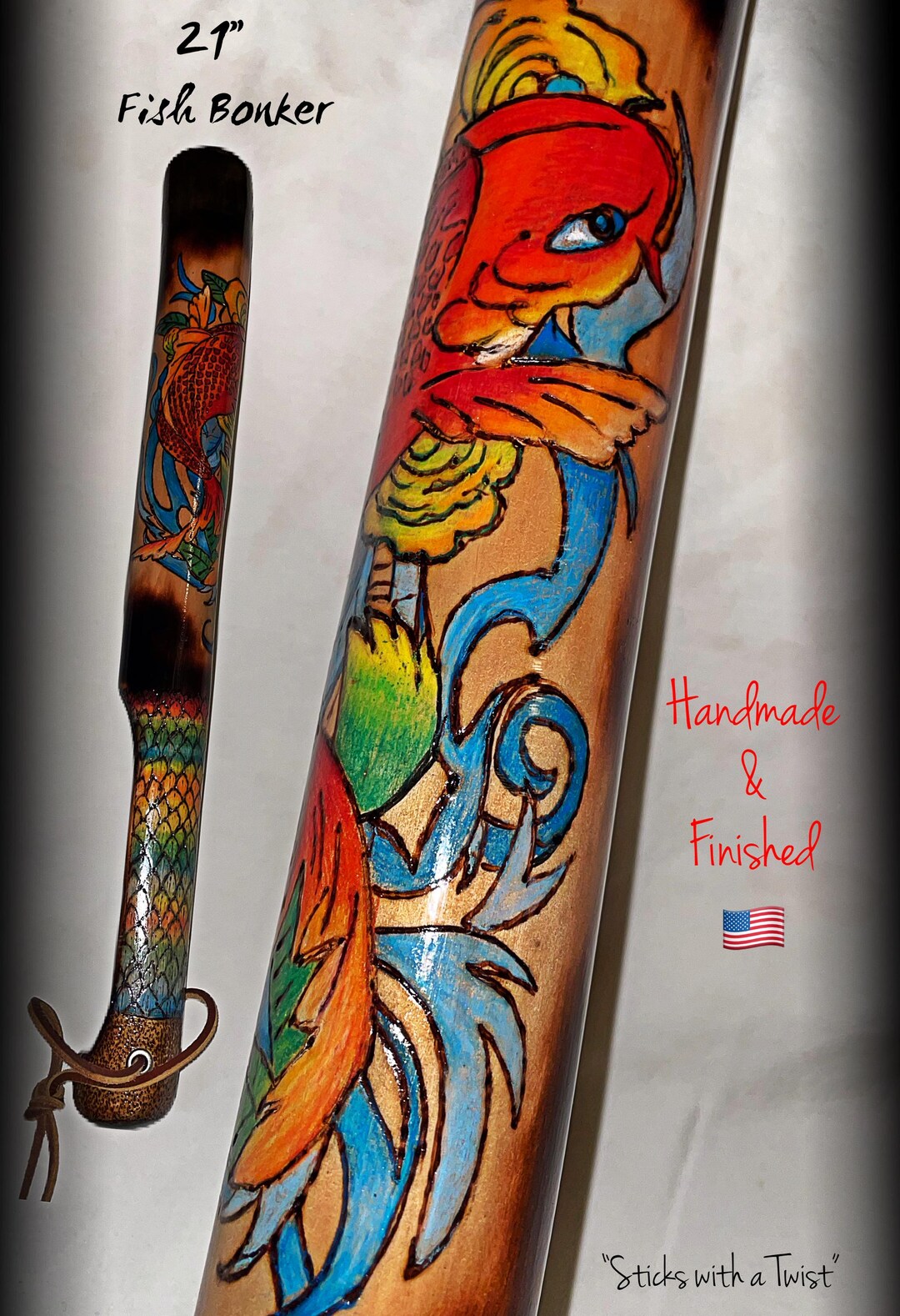 FISH BONKER 21 Inch With Leather Strap Handmade & Finished USA - Etsy