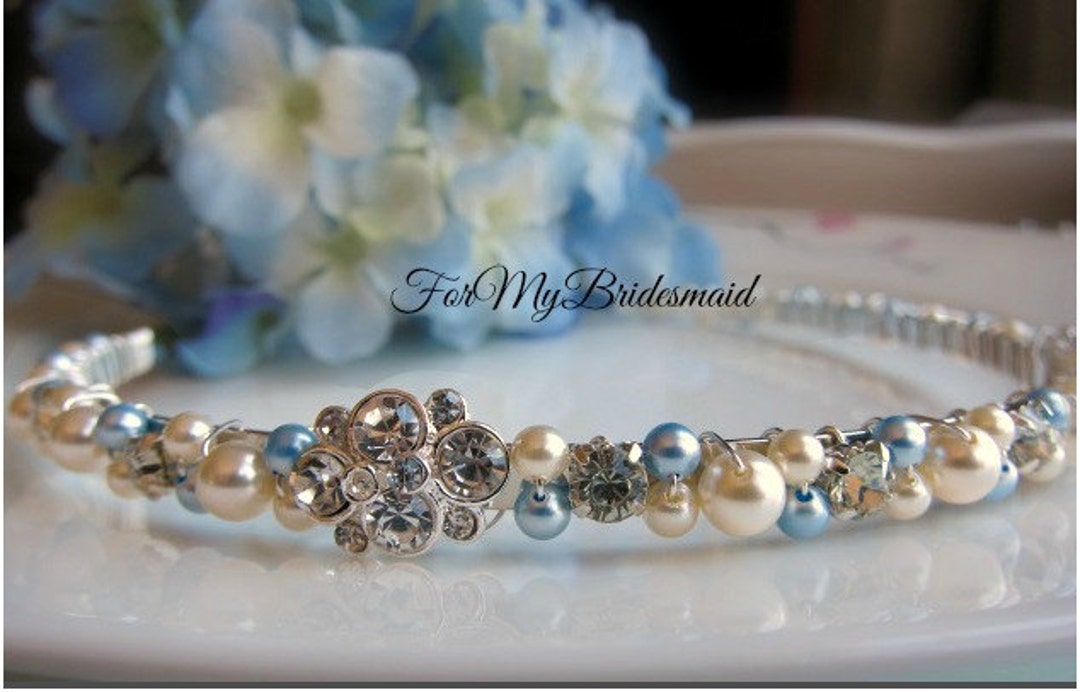 Bridal Tiara, Wedding Tiara, Wedding Crown, Ivory Blue Pearl Tiara ...