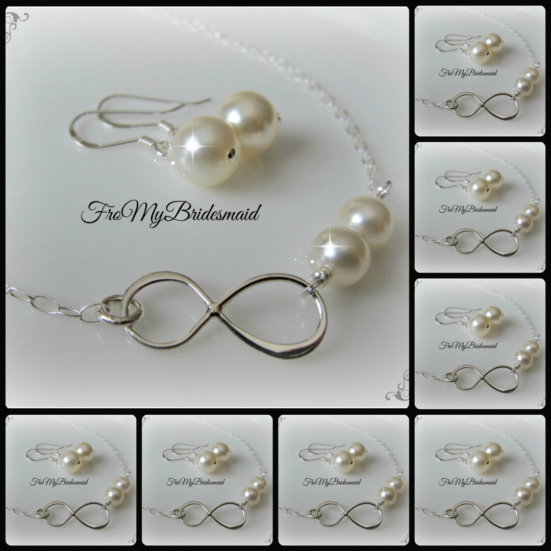 Set of 8 Infinity Necklace, Sterling Silver Ivory Pearl, Infinity ...