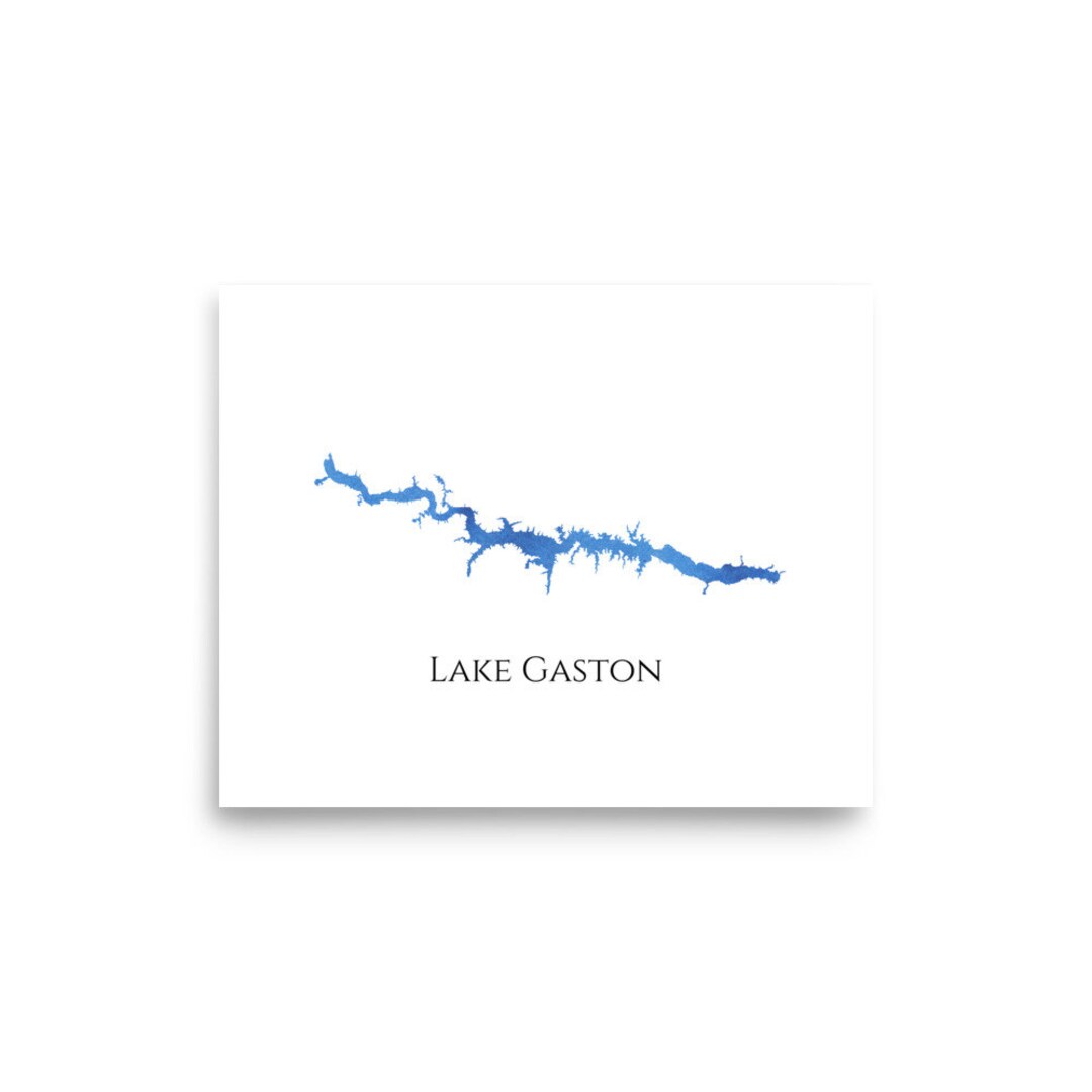Lake Gaston Map, VA, NC, Virginia, North Carolina, Watercolor Painting ...