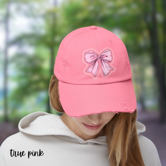 Distressed Pink Bow Cap Pink Bow Hat Soft Girl Hat Girly Bow Hat Vintage Bow Hat Distressed Cap Coastal Cowgirl Girly Baseball Cap Etsy