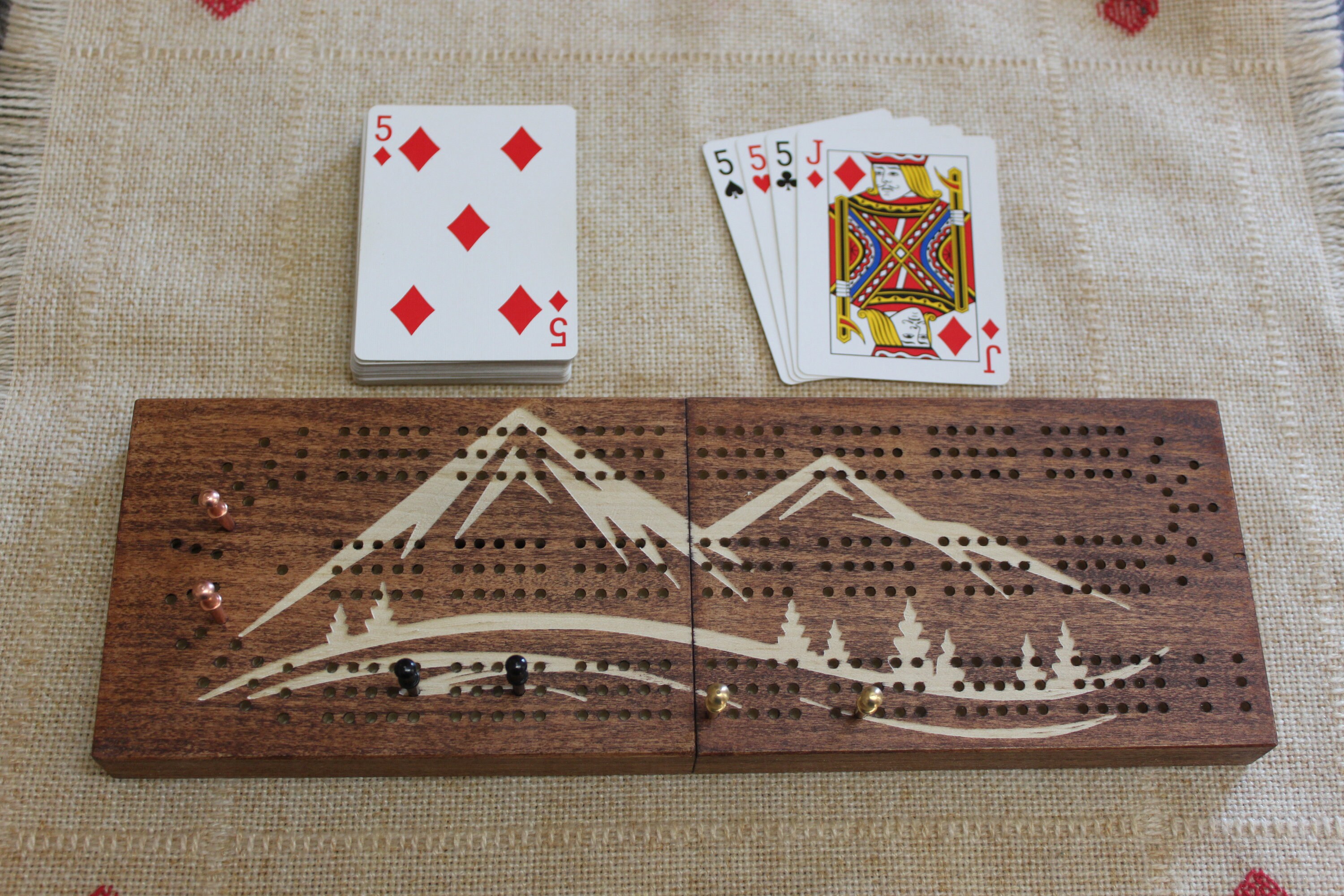 3-player Folding Travel Cribbage Board With Engraved Mountain Scene ...