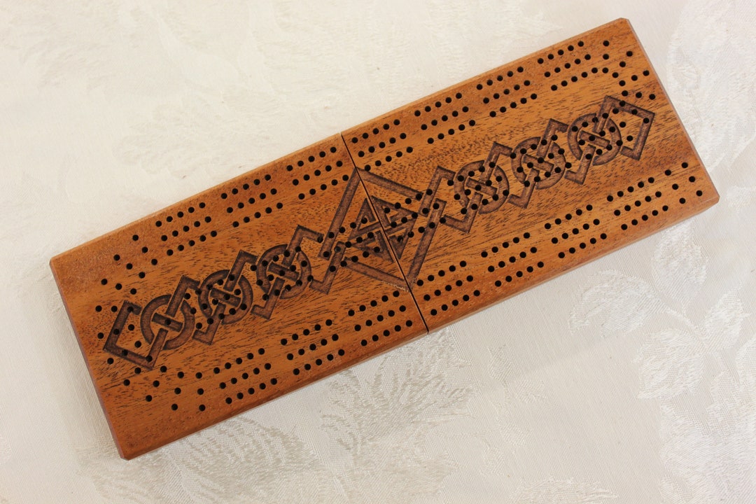 3 Player Folding Travel Cribbage Board With Engraved Celtic Weave Made ...