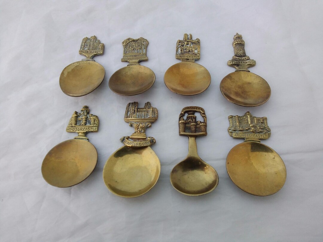 Collection of 8 Antique Brass Tea Caddy Spoons Featuring English ...