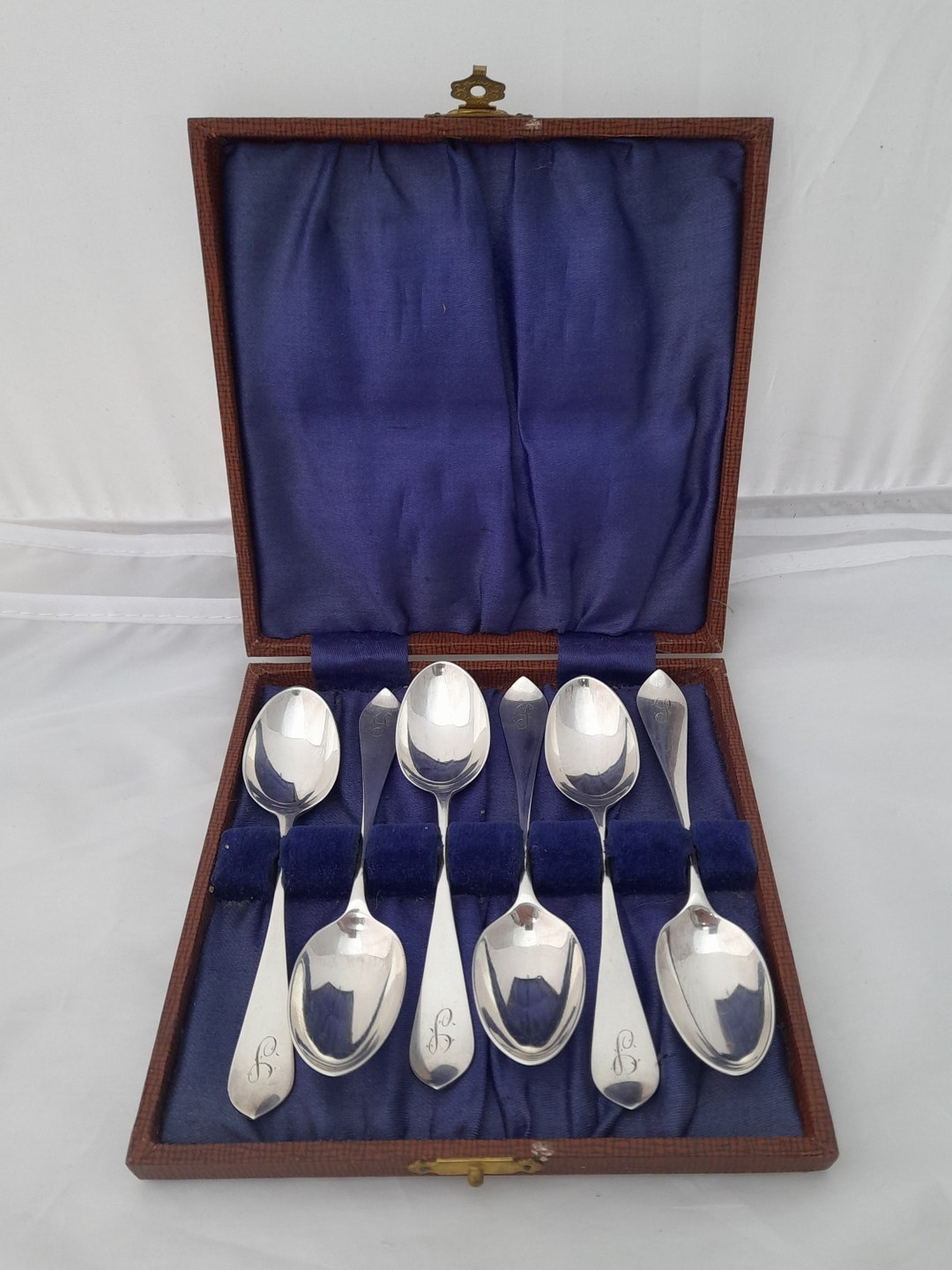 Cased Set of 6 Antique English Solid Silver Tea Spoons With Monogrammed ...