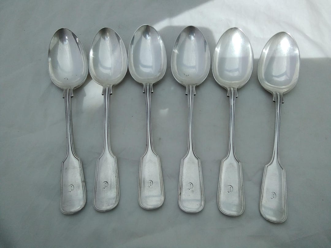 Set of 6 Heavy Antique Fiddle and Thread Serving Spoons - Monogrammed C ...