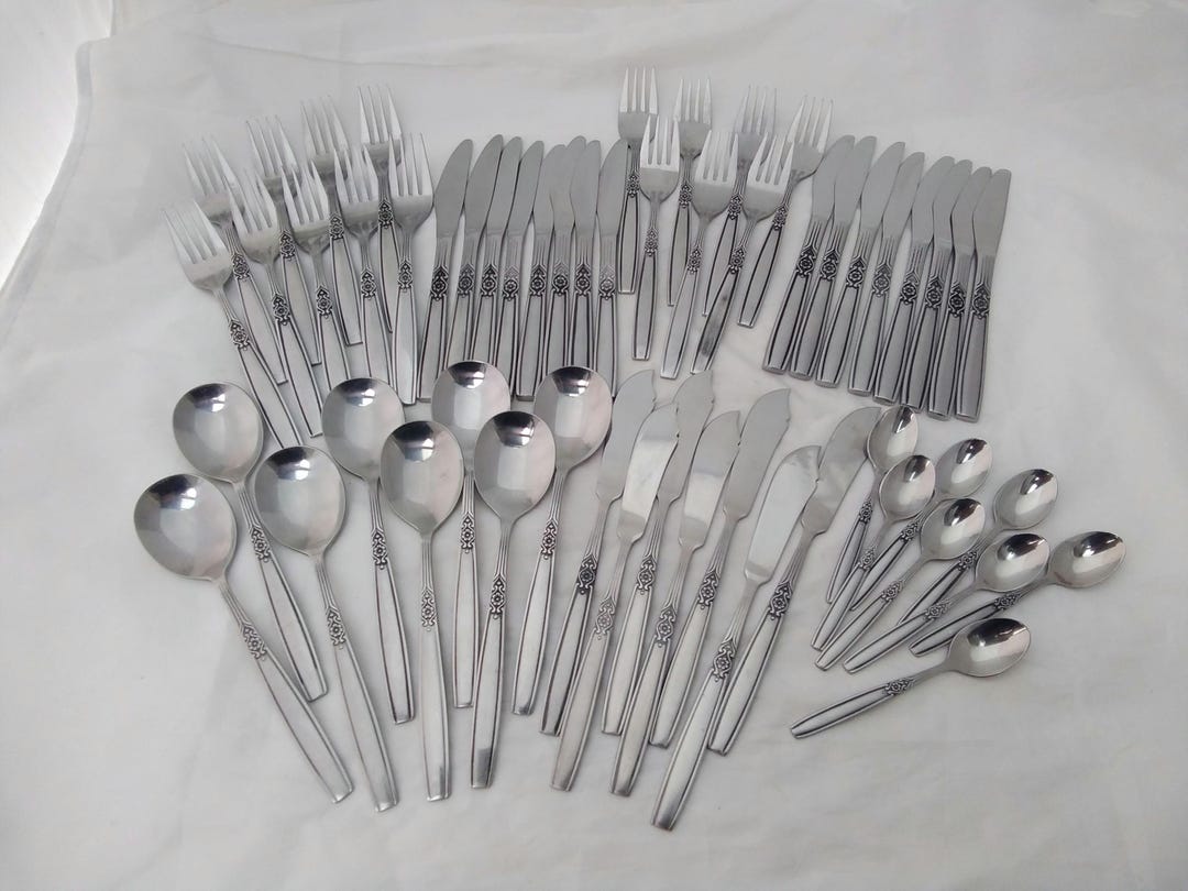 Vintage 56 Piece Viners Stainless Steel Edelweiss Pattern Dinner ...