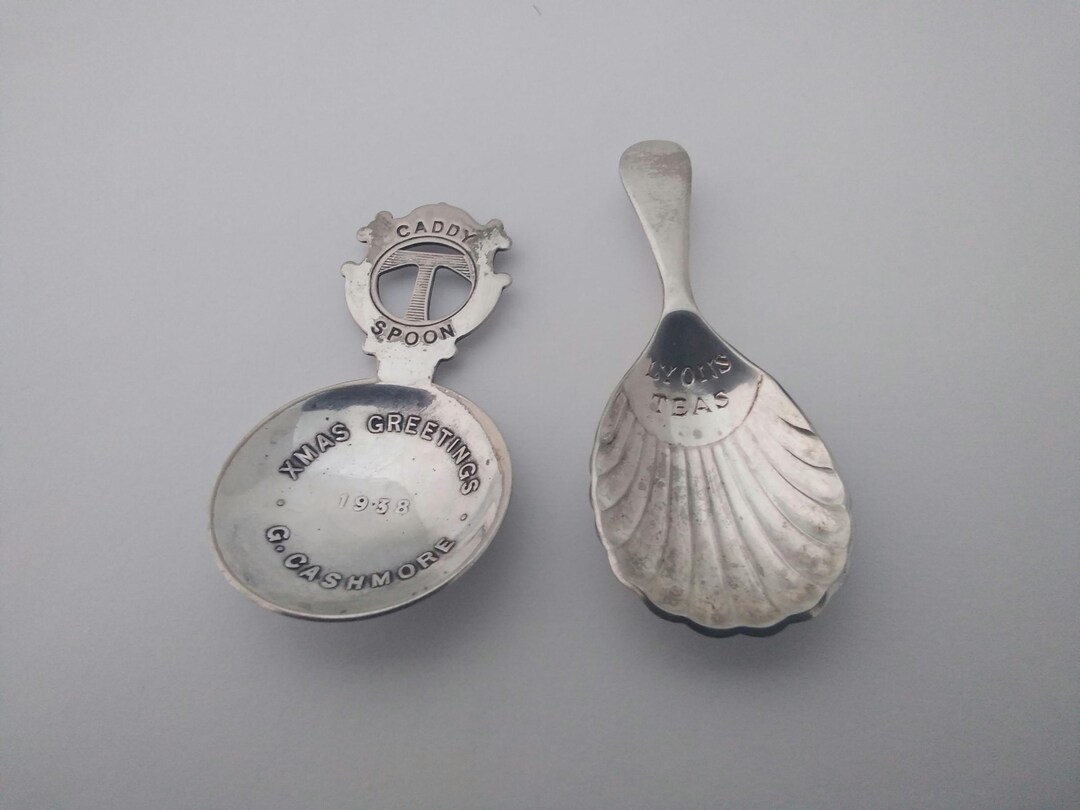 2 Antique Silver Plated Advertising Tea Caddy Spoons - Etsy