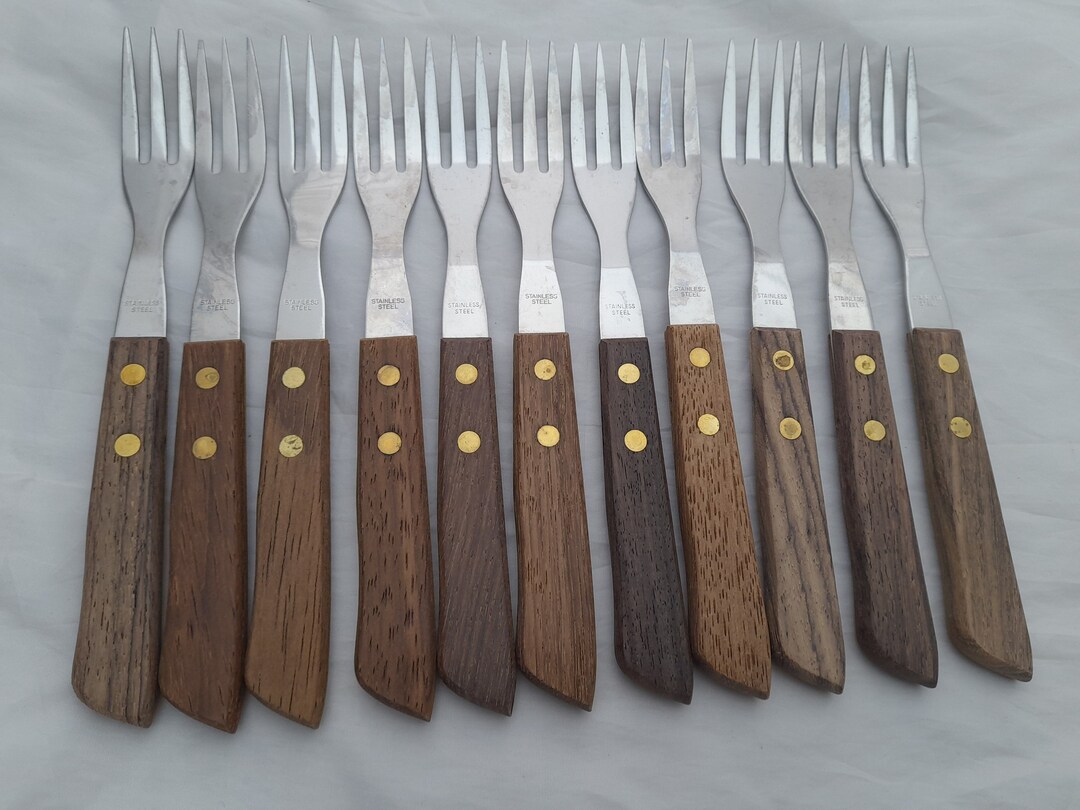 Vintage Set of 11 Retro Stainless Steel & Wooden Handled Forks - Etsy