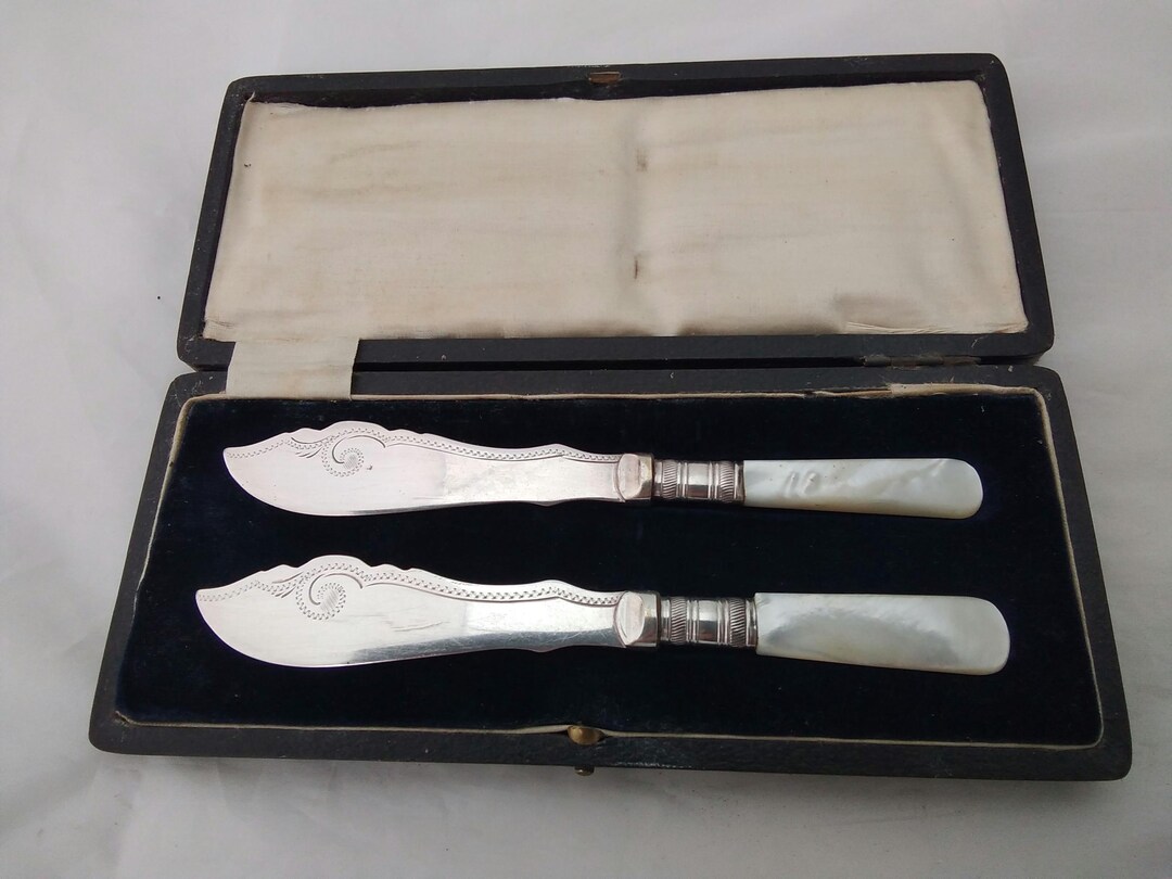 Cased Antique Silver Plated Pair of Butter Spreaders With Mother of ...