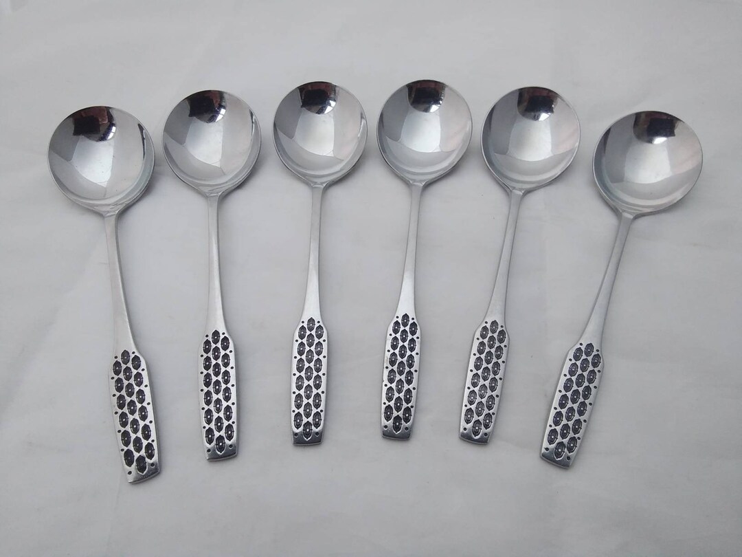 Vintage Set of 6 Viners Shape Pattern Stainless Steel Soup Spoons - Etsy