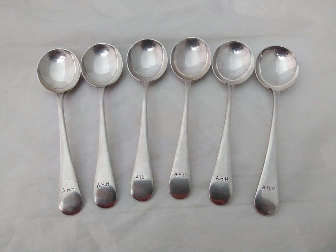 Large Set of 6 Old English Pattern Silver Plated Soup Spoons, EPNS ...