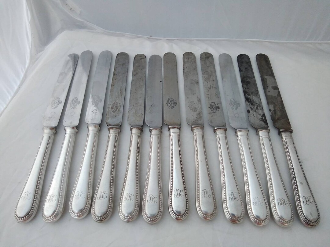 Extremely Large Set of 12 Silver Plated Bead Pattern Dinner / Table ...