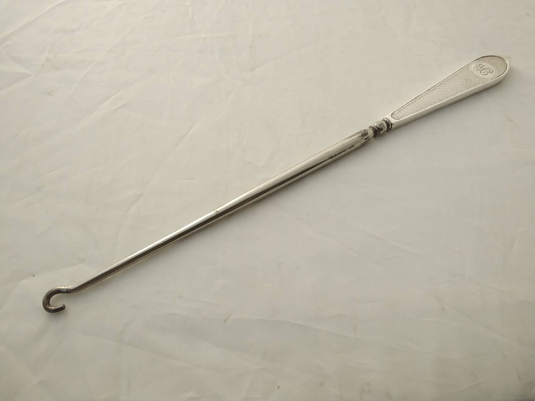 Long Sterling Silver Handled Button Hook With Engine Turned Detail ...