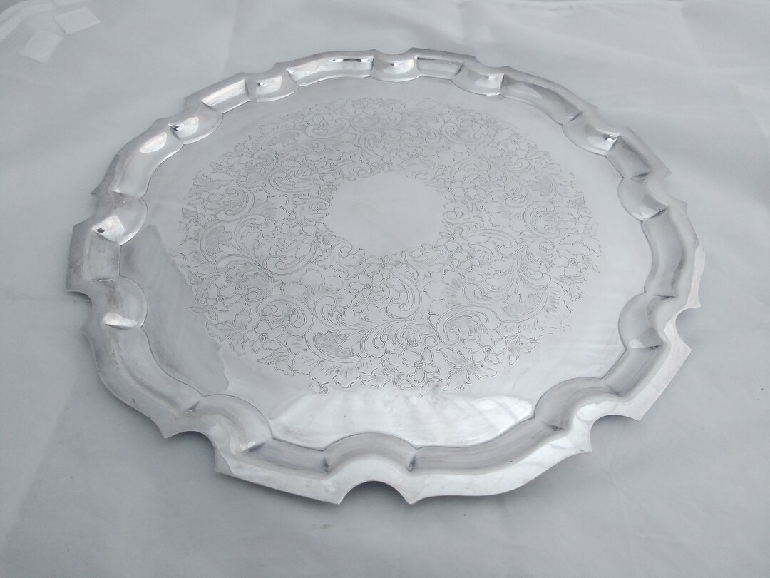 Large Antique Circular Silver Plated Tray - EPNS - Etsy