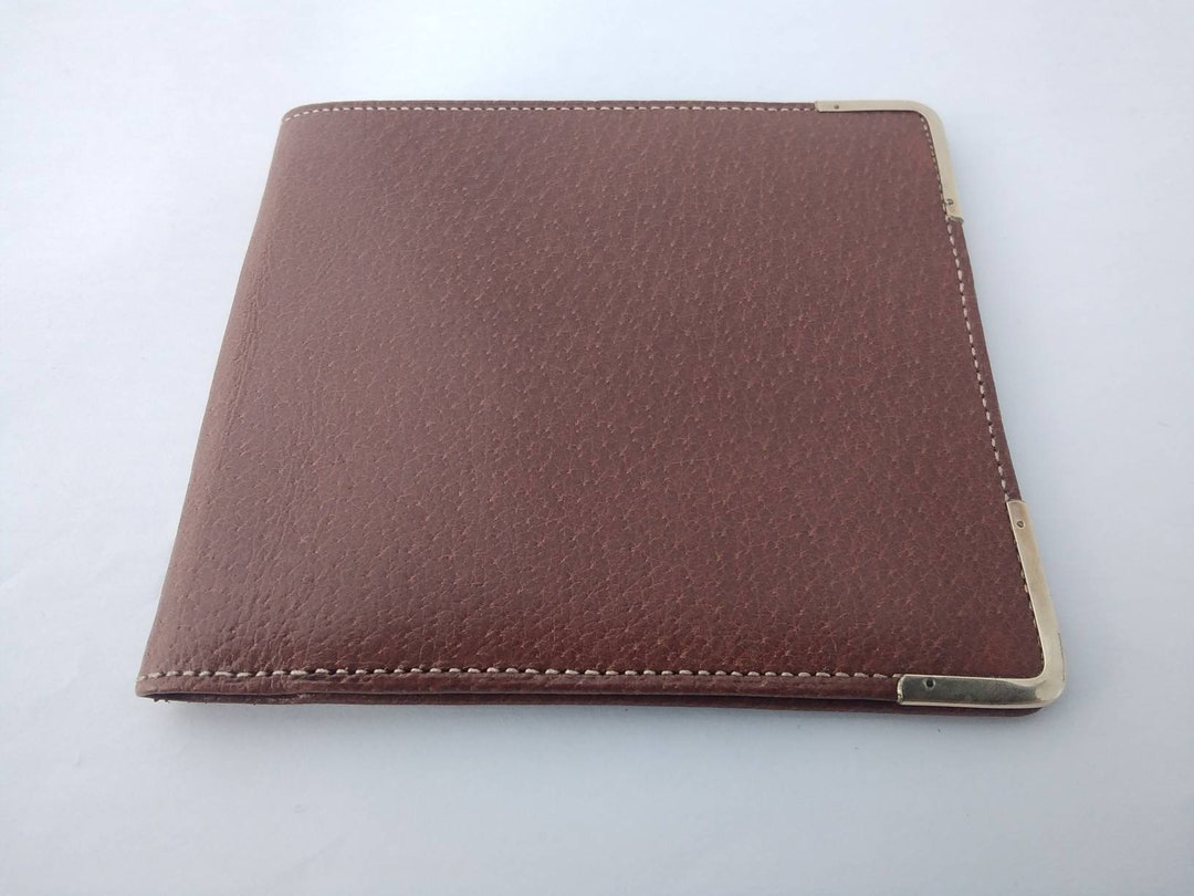 Vintage Brown Leather Money Wallet With Gold Plated Corner Protectors ...