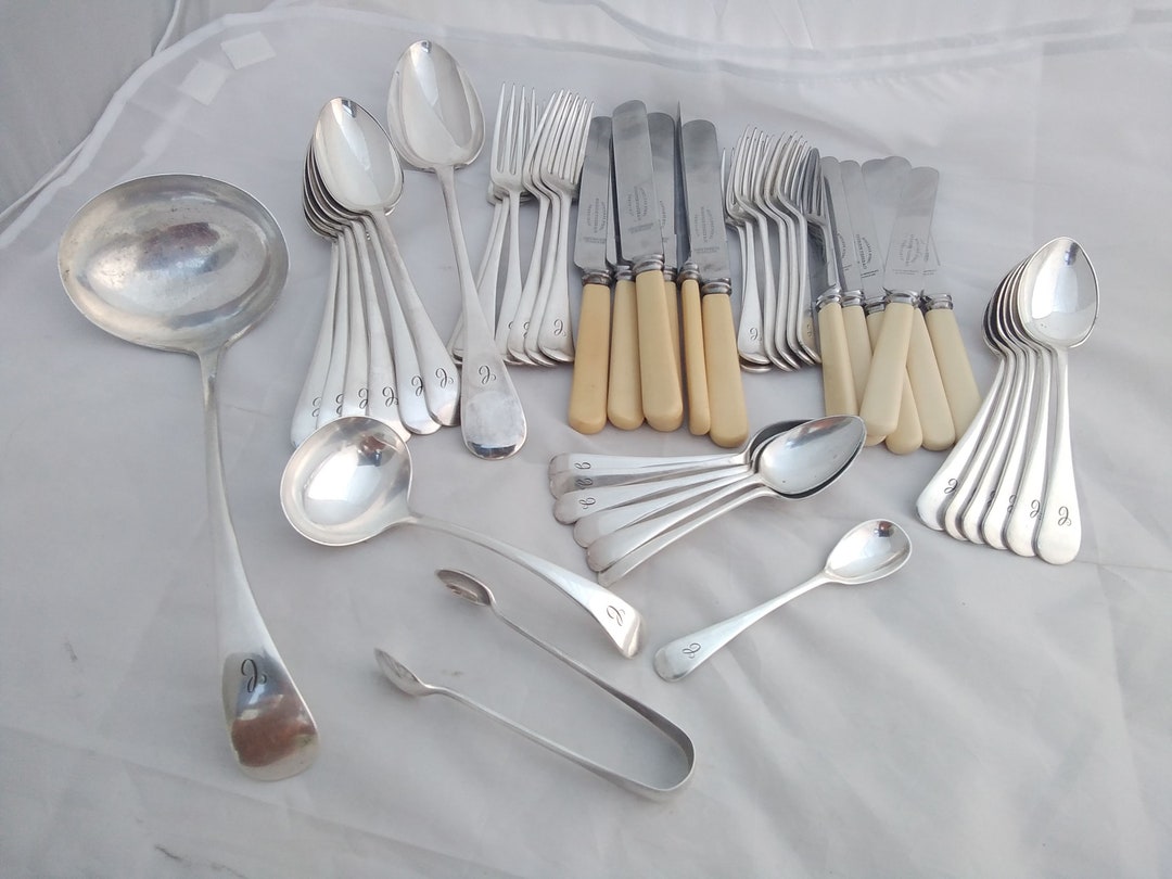 47 Piece Vintage Silver Plated Old English Pattern Dinner Set Including ...