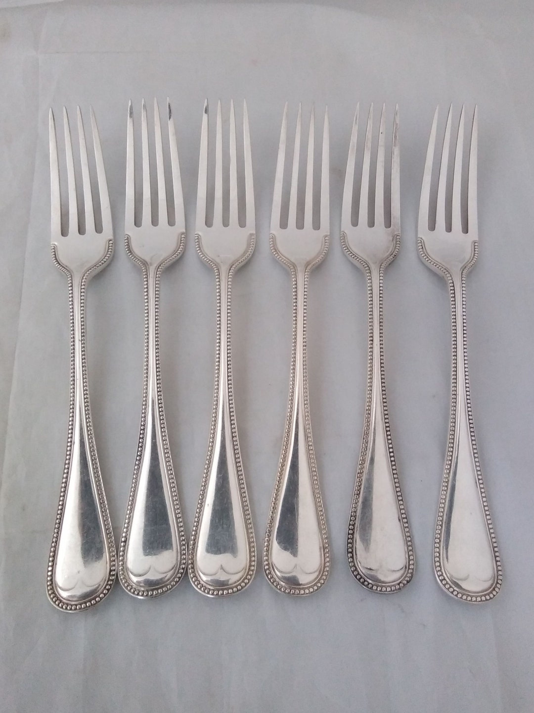 Very Good Set of 6 Silver Plated Bead Pattern Dessert Forks - Etsy